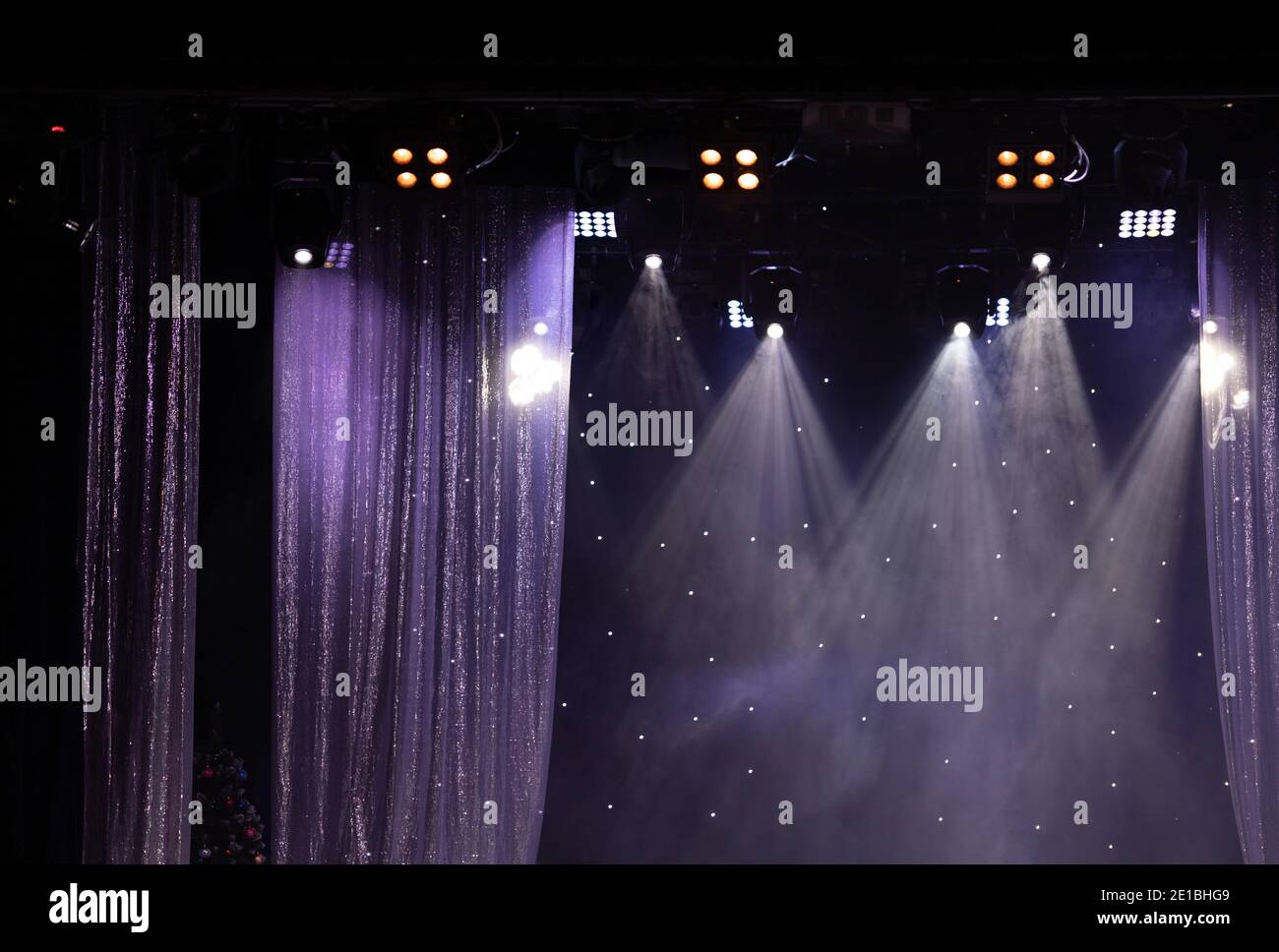 scene, stage light with colored spotlights and smoke Stock Photo - Alamy