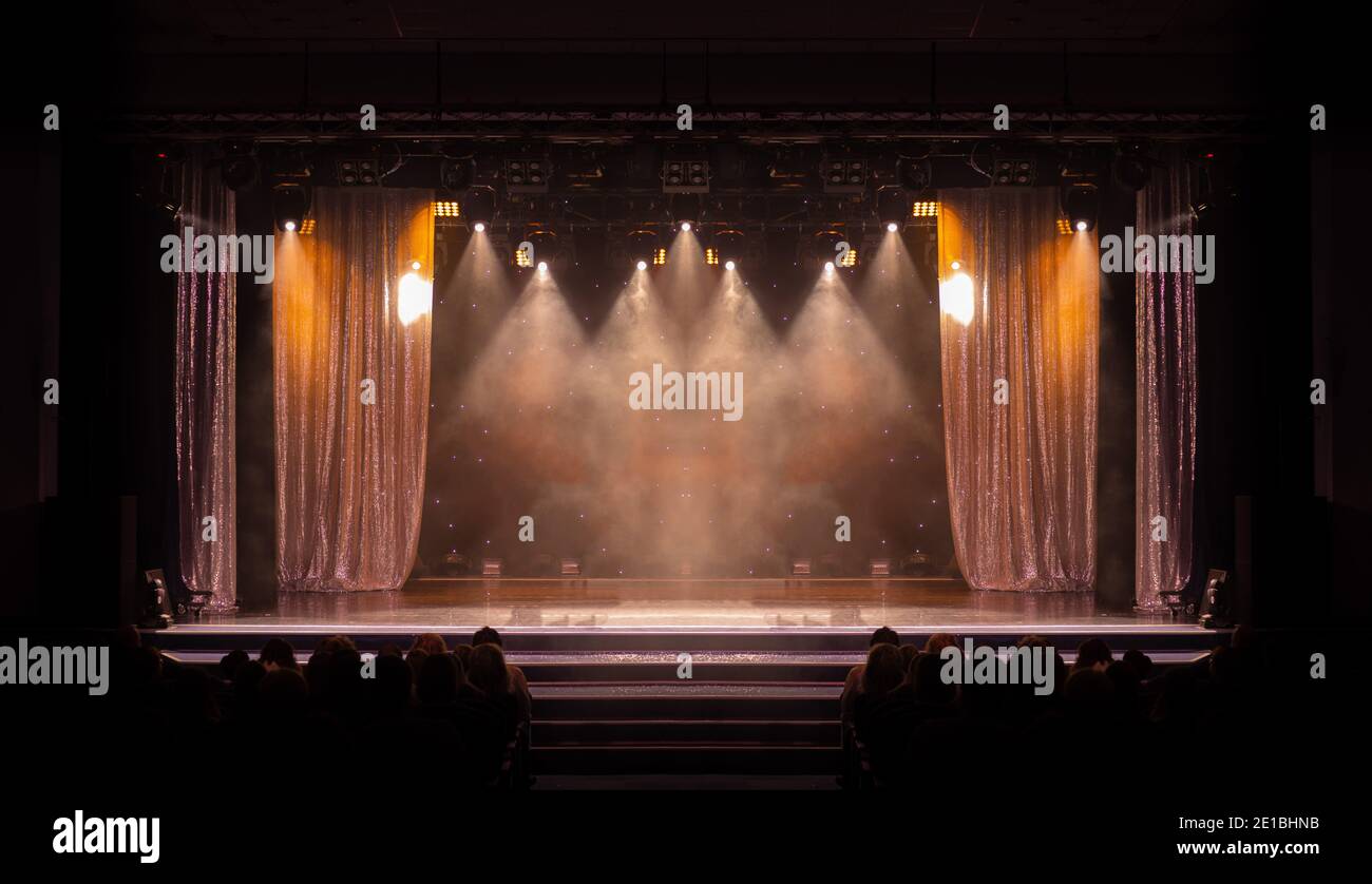 scene, stage light with colored spotlights and smoke Stock Photo - Alamy