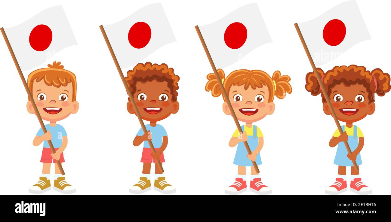Japan flag in hand. Children holding flag. National flag of Japan Stock ...