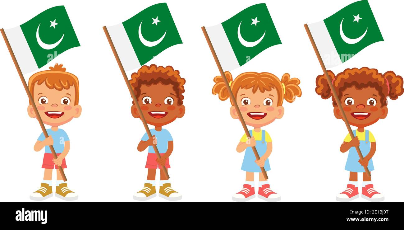 Pakistan flag in hand. Children holding flag. National flag of Pakistan ...