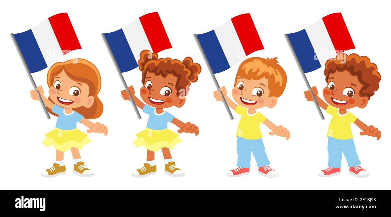 France flag in hand. Children holding flag. National flag of France ...