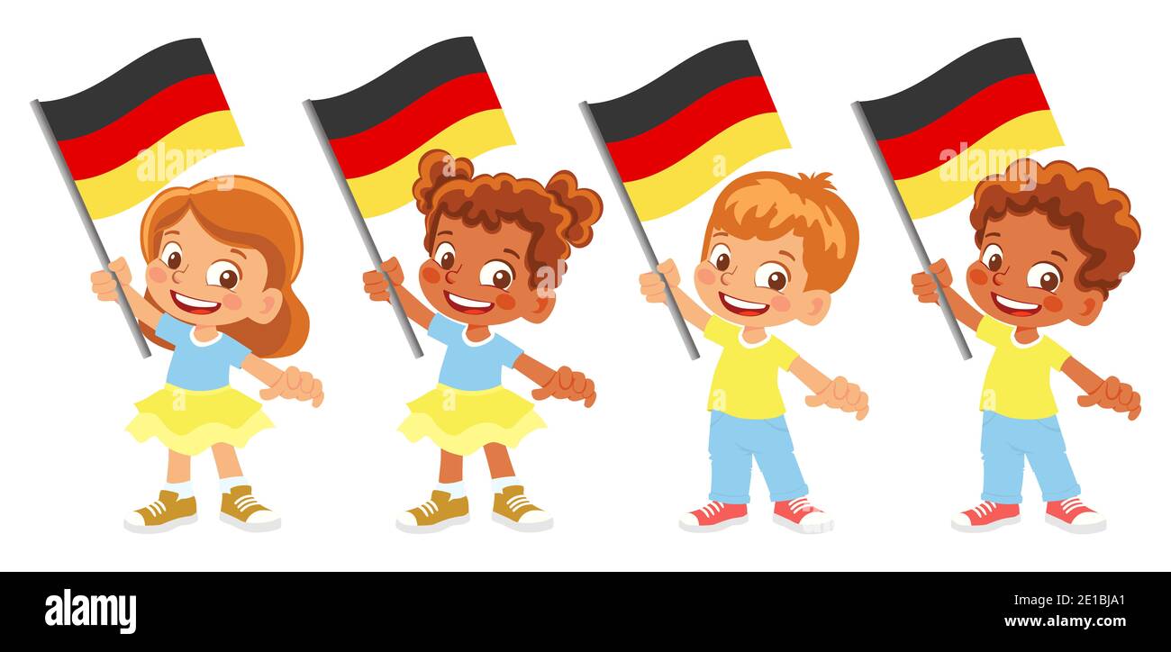 Germany flag in hand. Children holding flag. National flag of Germany ...