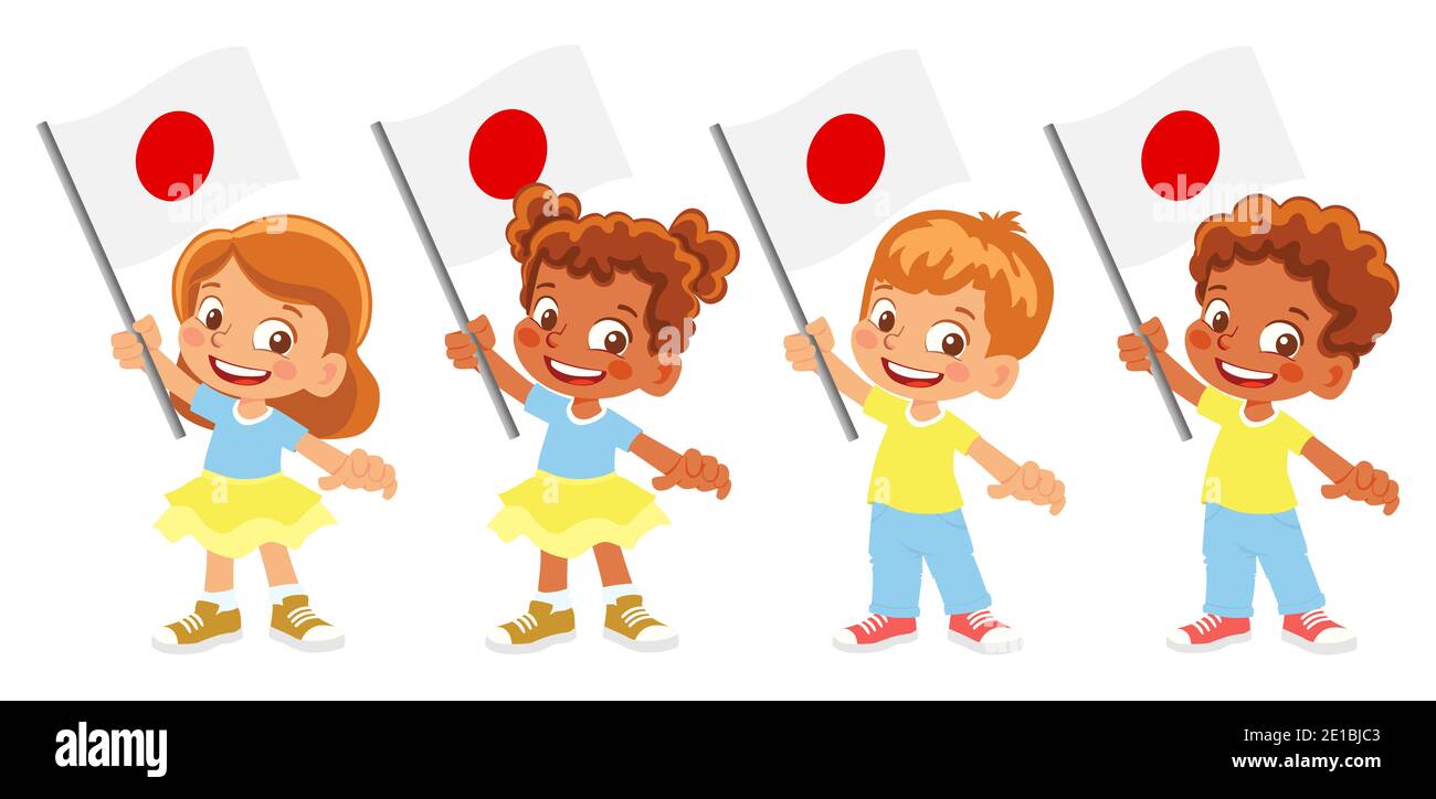 Japan flag in hand. Children holding flag. National flag of Japan Stock ...