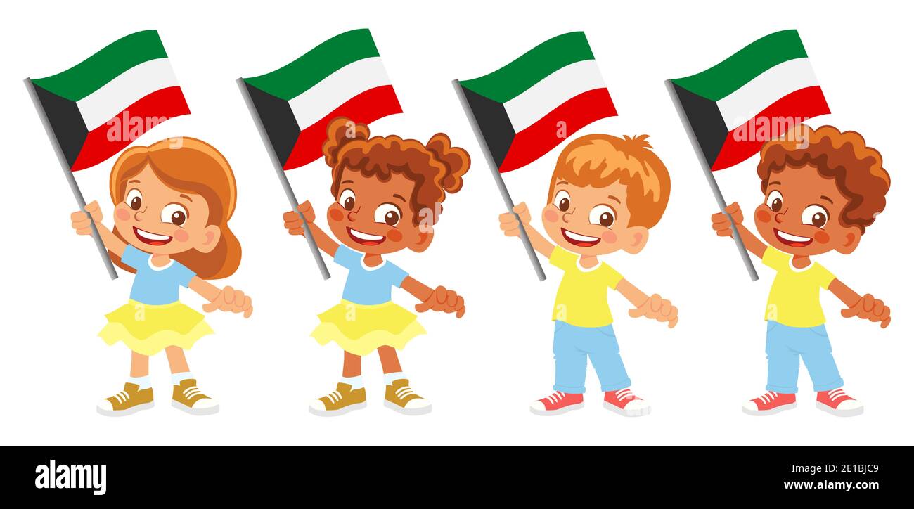 kuwait flag in hand. Children holding flag. National flag of Kuwait ...