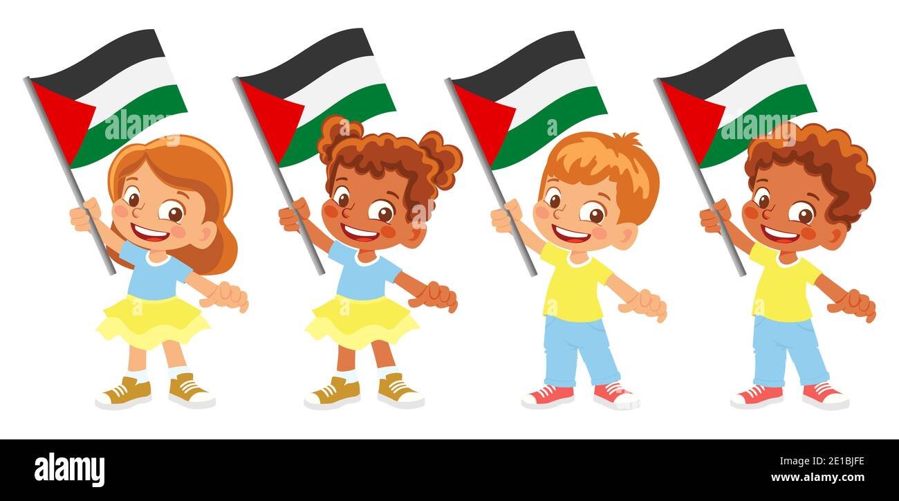 Palestine flag in hand. Children holding flag. National flag of ...