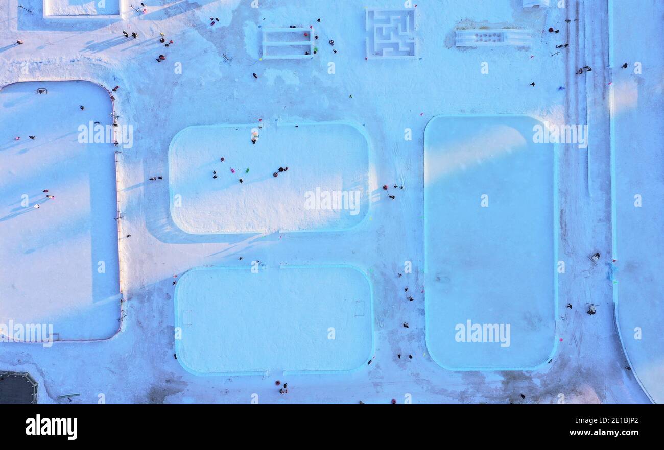 An aerial view of the 60,000 square meters ice-skating rink which is ...