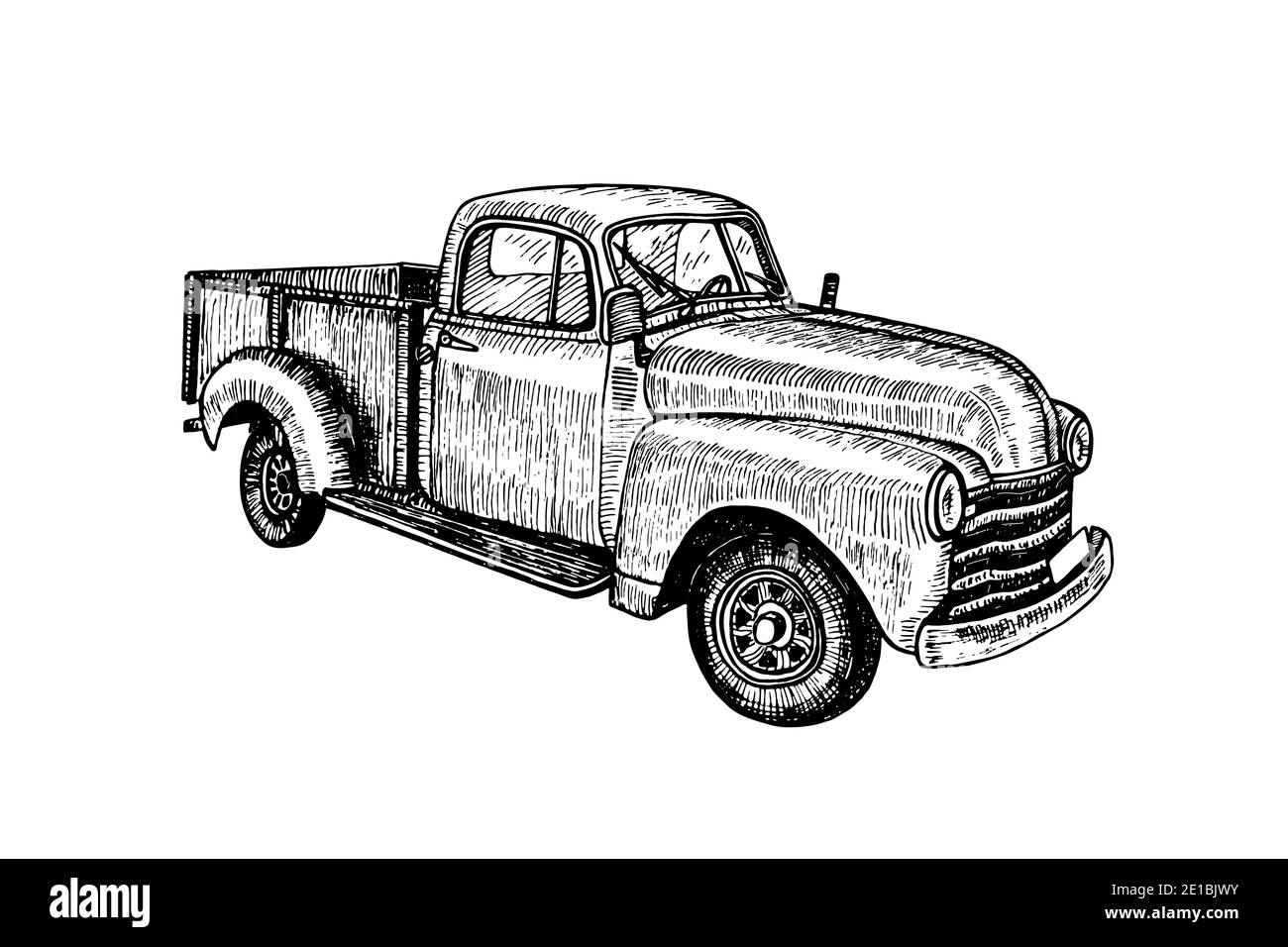 Hand drawn vintage retro oldtimer car pickup, doodle sketch graphics ...