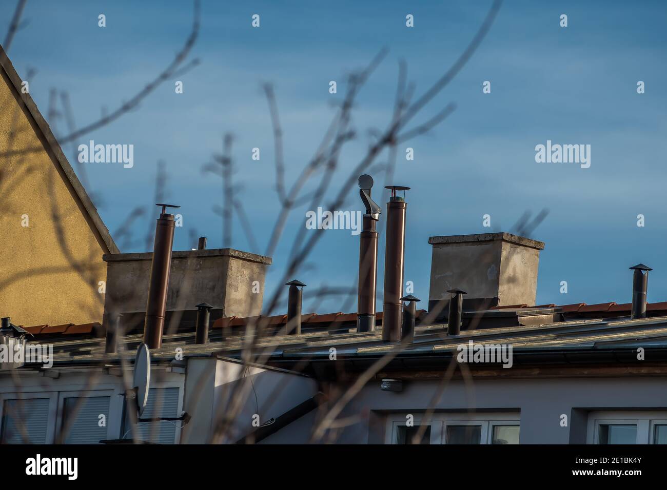Roofs and chimneys at the old and high quality buildings in the ...