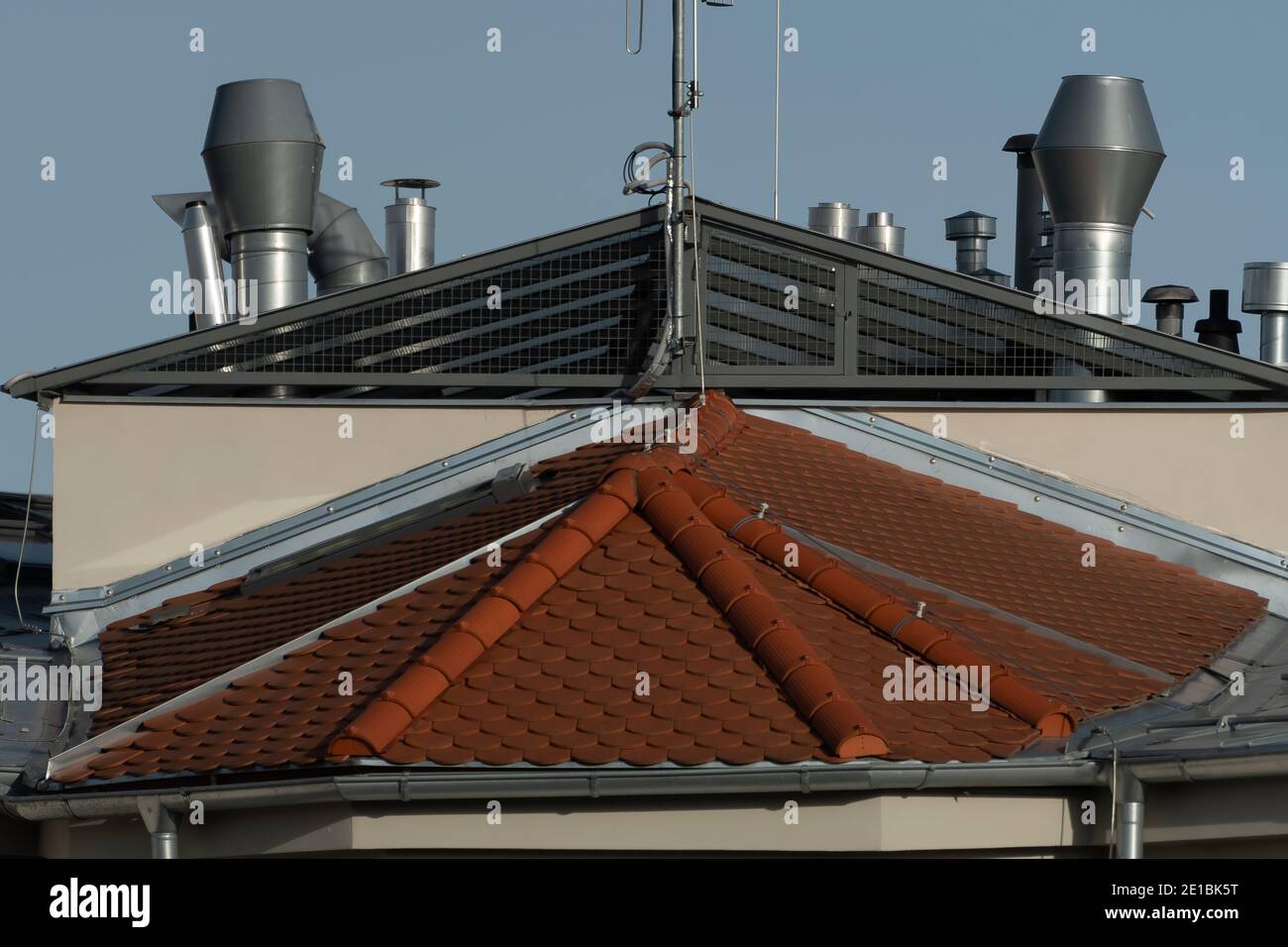 Roofs and chimneys at the old and high quality buildings in the ...