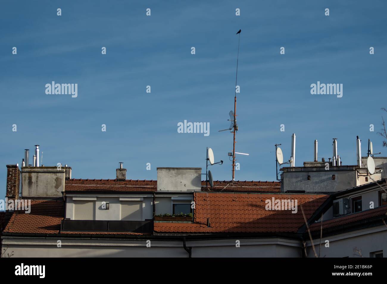 Roofs and chimneys at the old and high quality buildings in the ...