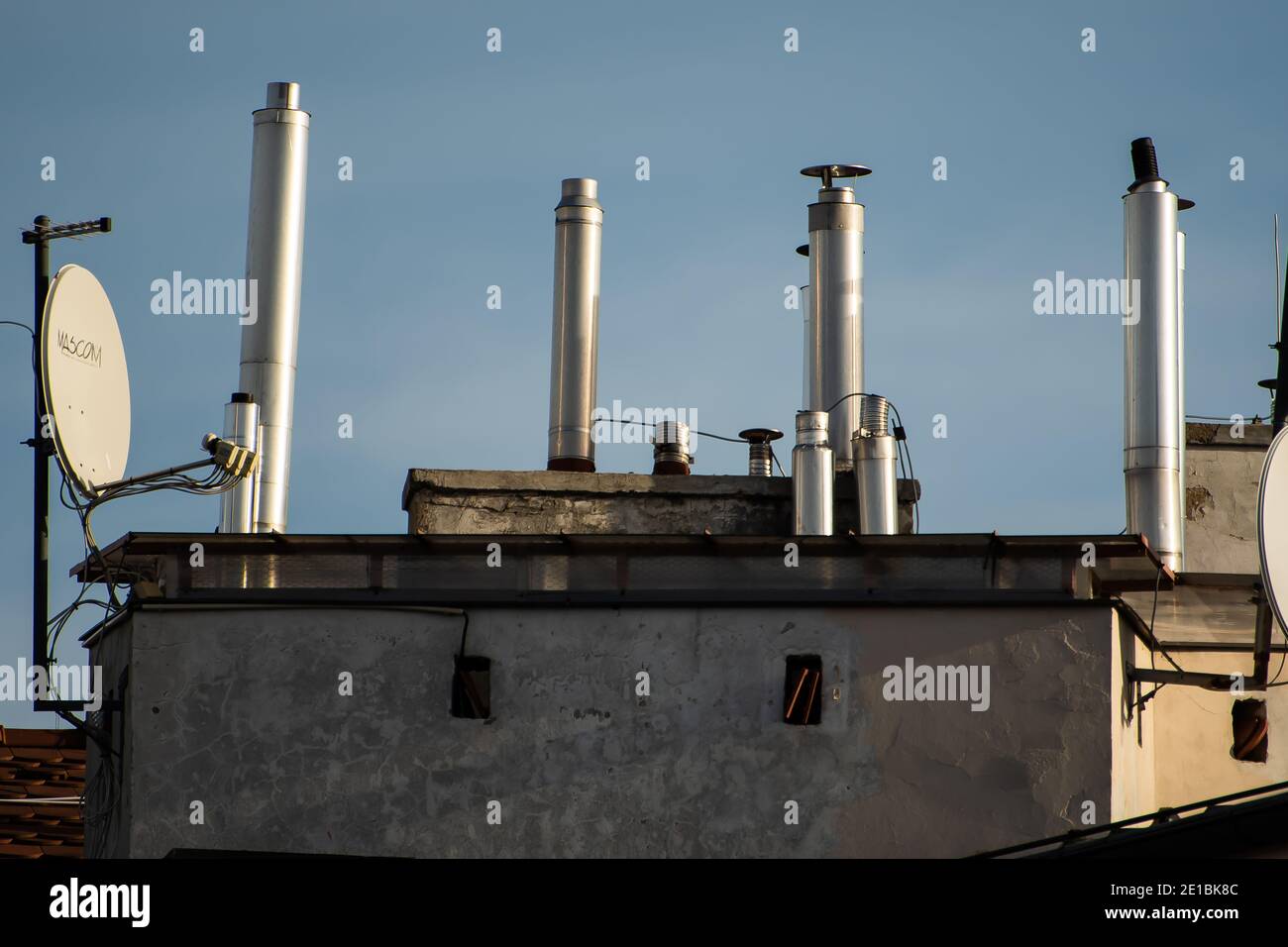 Roofs and chimneys at the old and high quality buildings in the ...