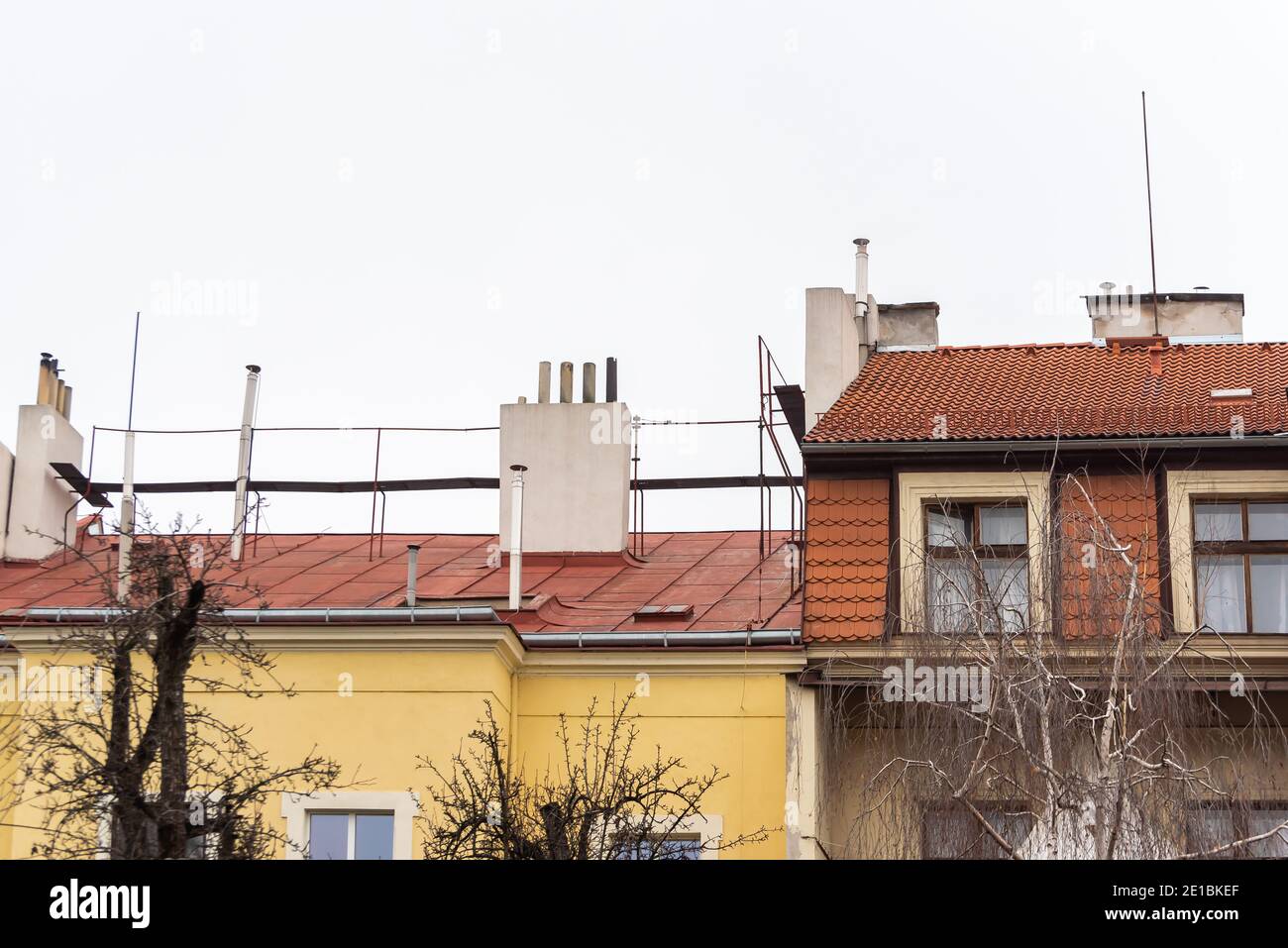 Roofs and chimneys at the old and high quality buildings in the ...