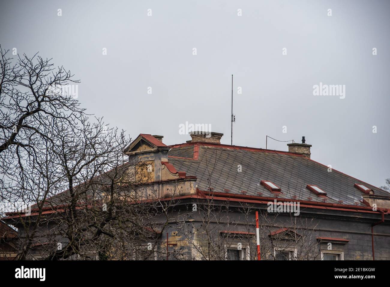Roofs and chimneys at the old and high quality buildings in the ...