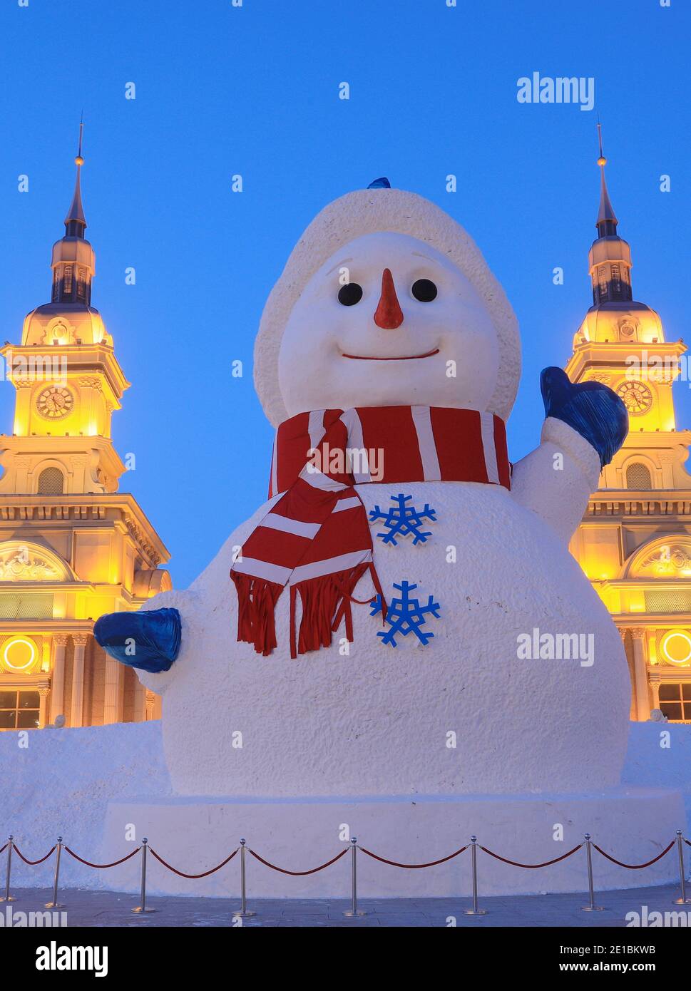 An enormous snowman with the height of 18 meters stands in front of the ...