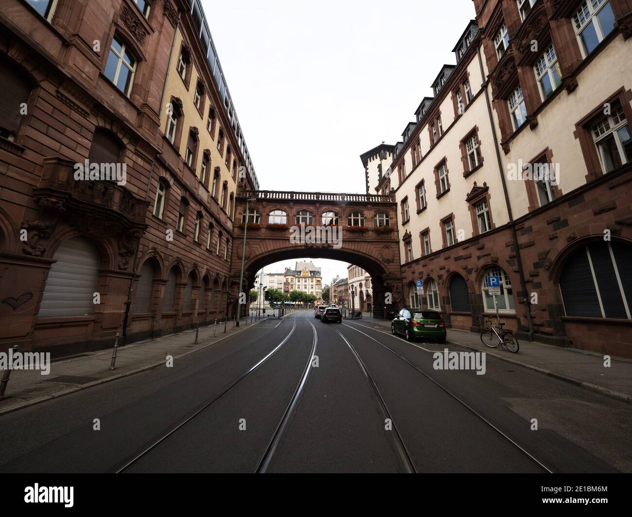 Old enclosed covered skyway skybridge skywalk footbridge connecting two ...