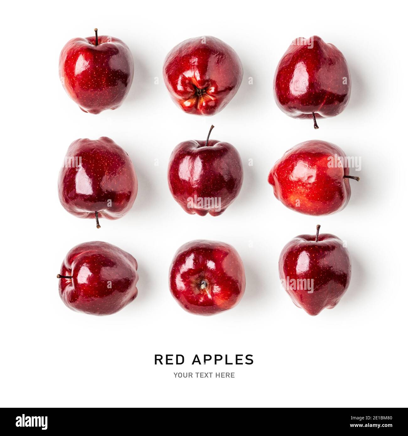 Red apple fruits collection and creative pattern isolated on white ...