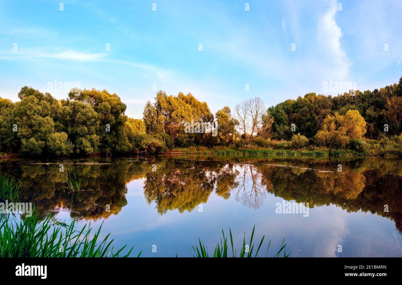 Forest lake at sunset hi-res stock photography and images - Alamy