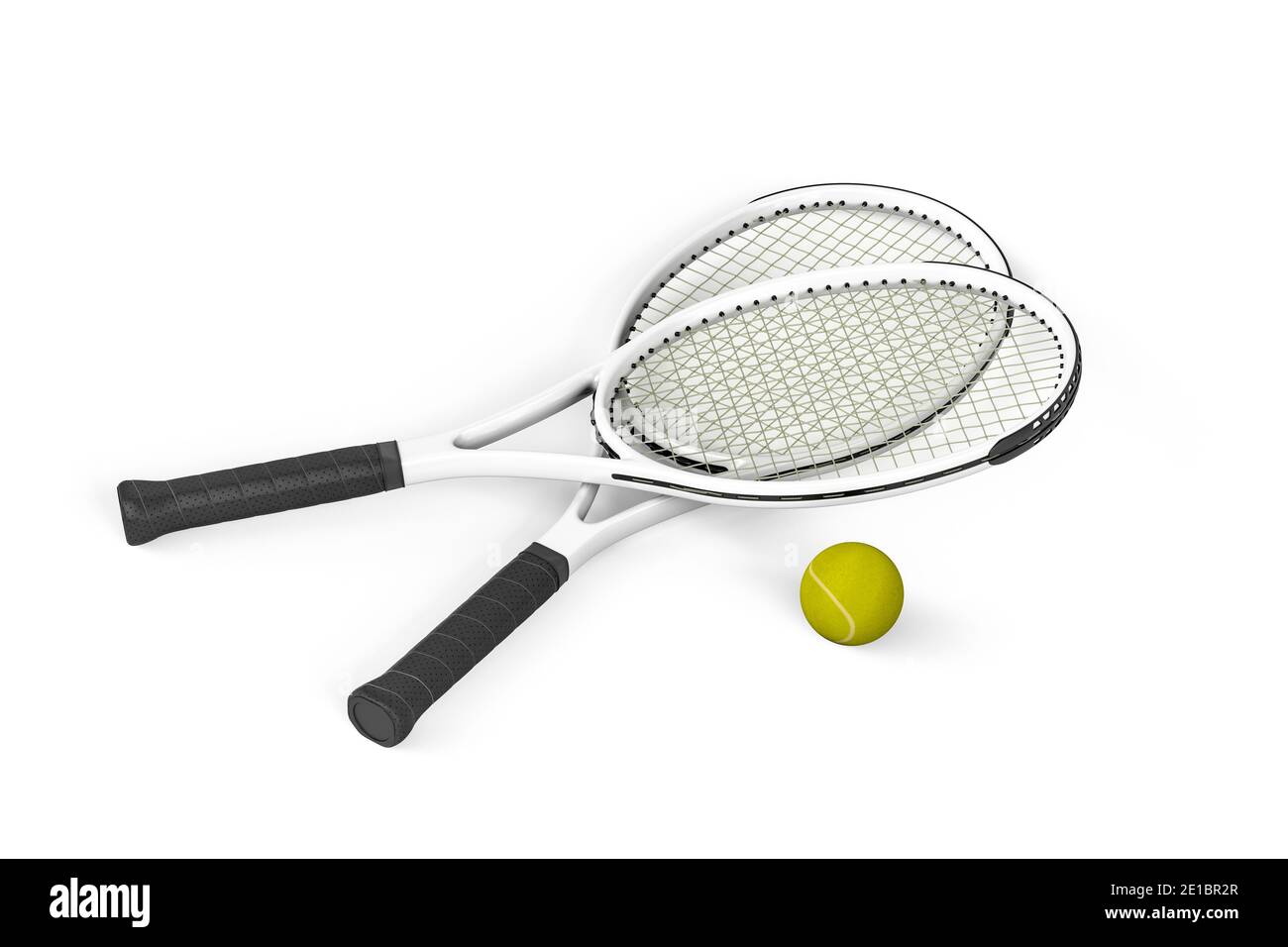 Two tennis rackets with a ball isolated on white - 3D render Stock ...