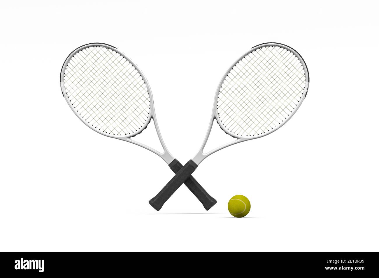 Two tennis rackets with a ball isolated on white - 3D render Stock ...