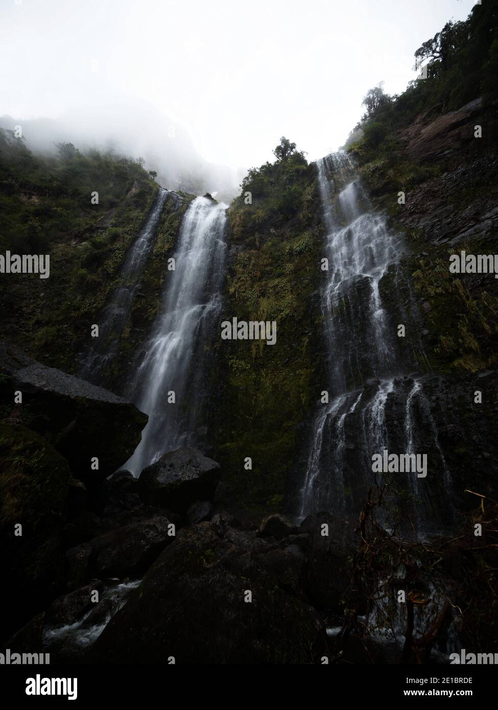Panoramic view of El Chorro de Giron waterfall cascade cataract near ...