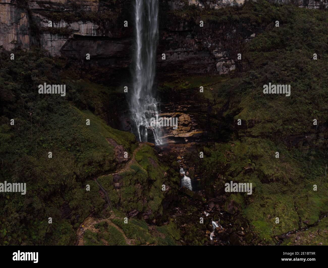 Panoramic view of Catarata del Gocta waterfall cataract cascade in ...