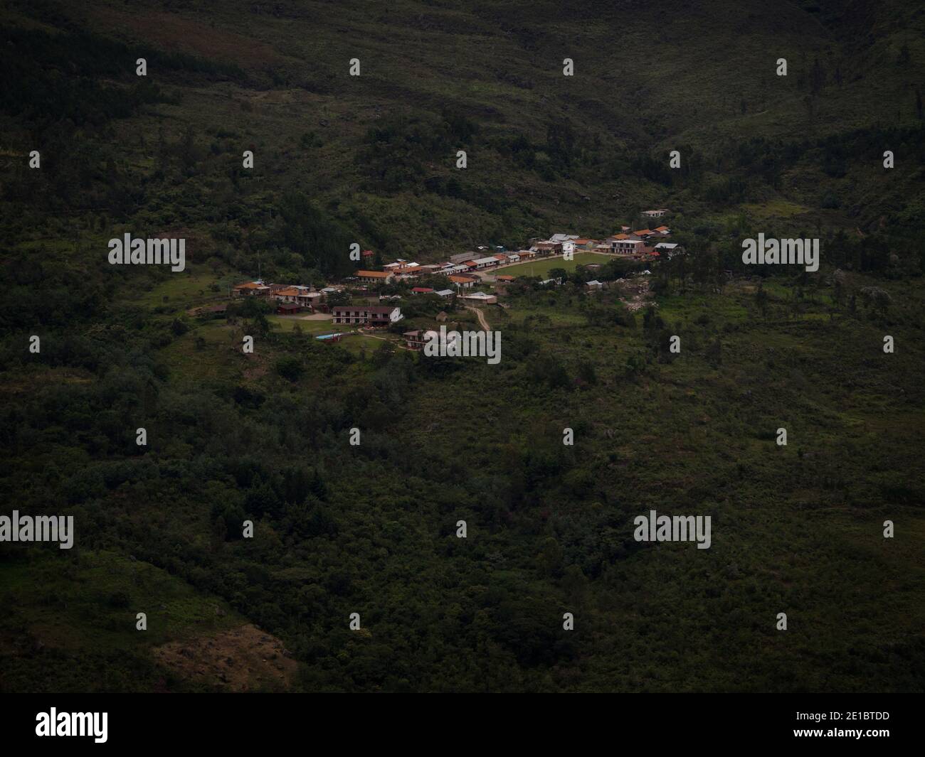 Panoramic view of traditional andean village town of Cocachimba at ...