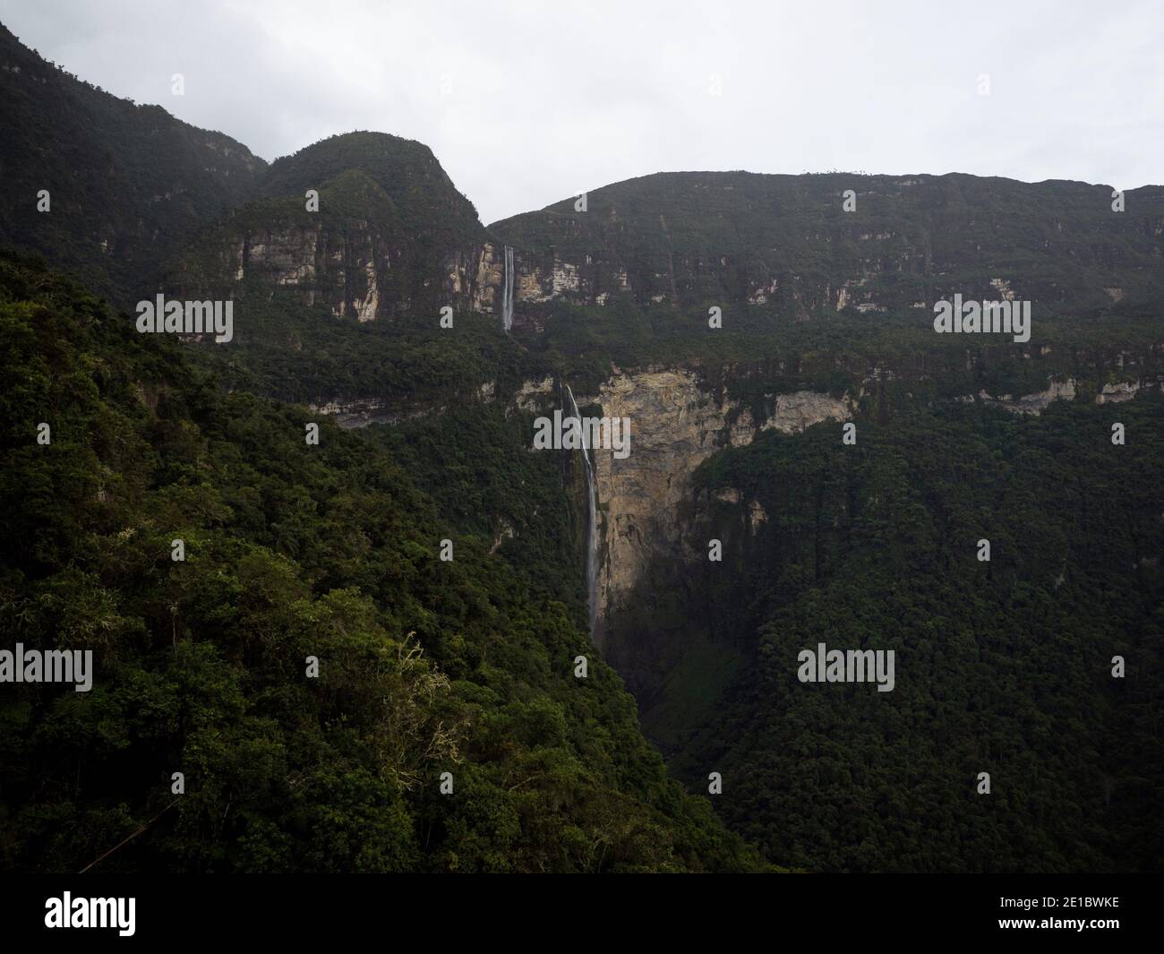 Panoramic view of Catarata del Gocta waterfall cataract cascade in ...