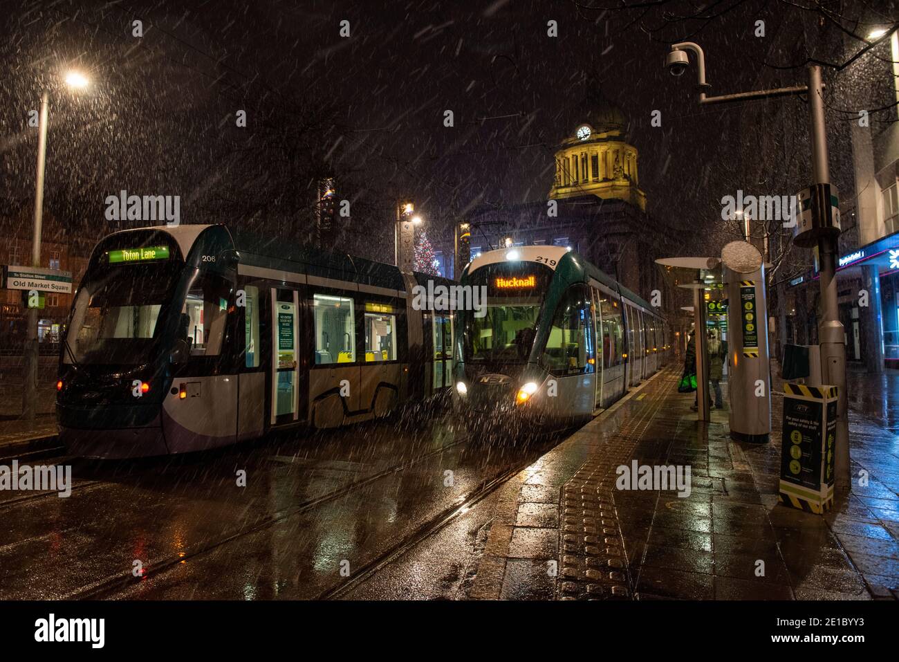Snow shower in the Market Square, Nottingham City Centre ...