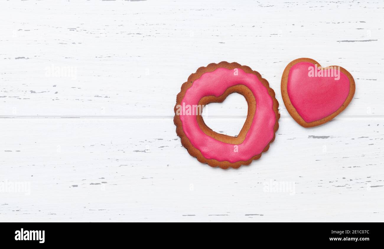 Valentines day greeting card with heart shaped gingerbread cookies. Top ...