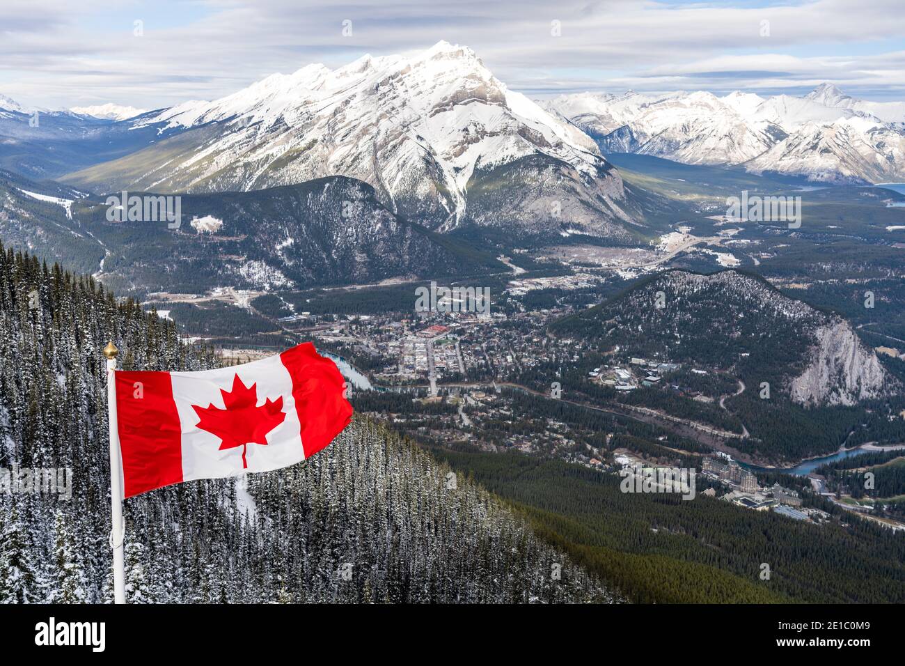 Rocky mountains banff national park canada flag hi-res stock ...