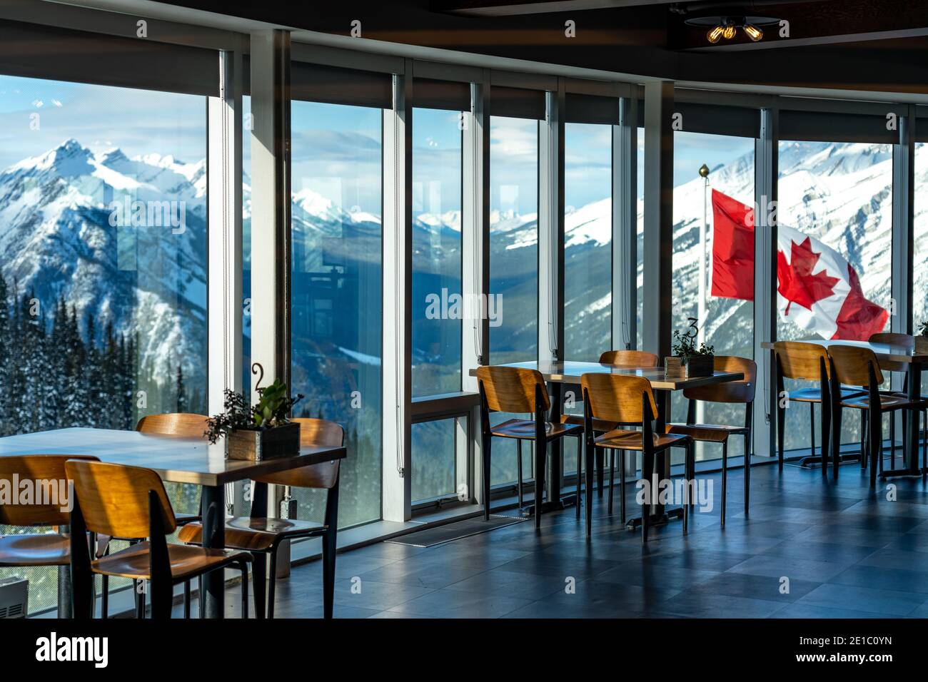 Interior of Banff Gondola station Sky Bistro observatory. Sulphur ...