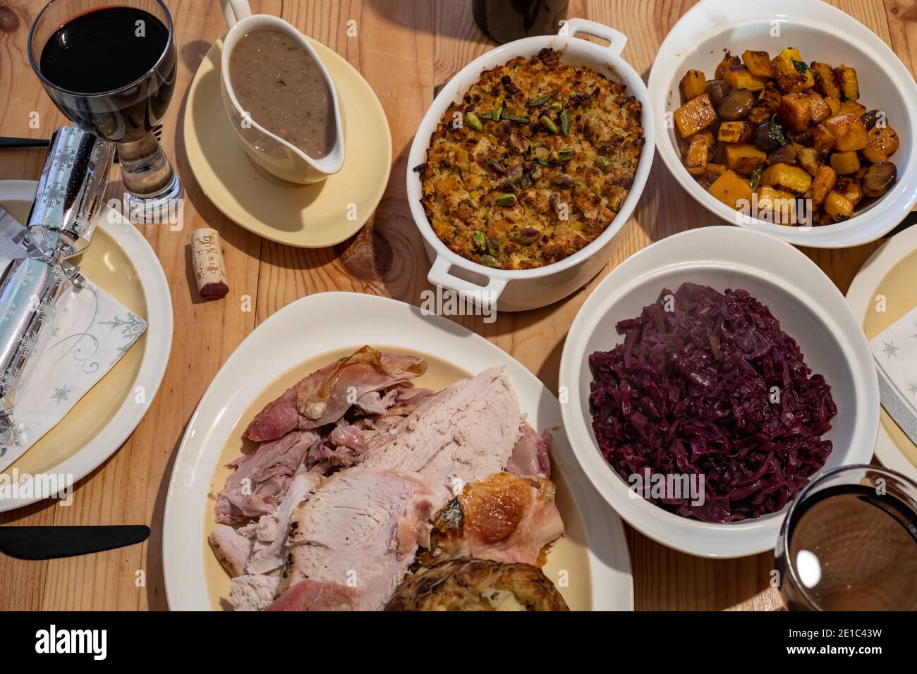 Traditional Christmas lunch/dinner with turkey,red cabbage and other ...
