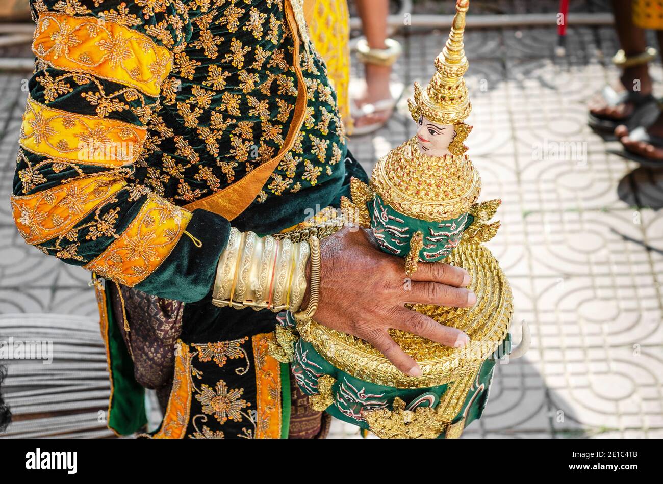 performer with traditional Lakhon Khol mask dance ceremony costume at ...