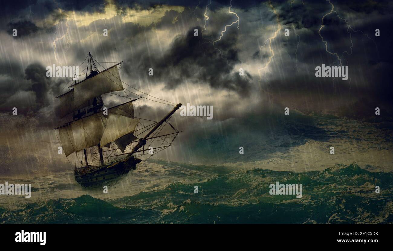 Ship in a rain storm hi-res stock photography and images - Alamy