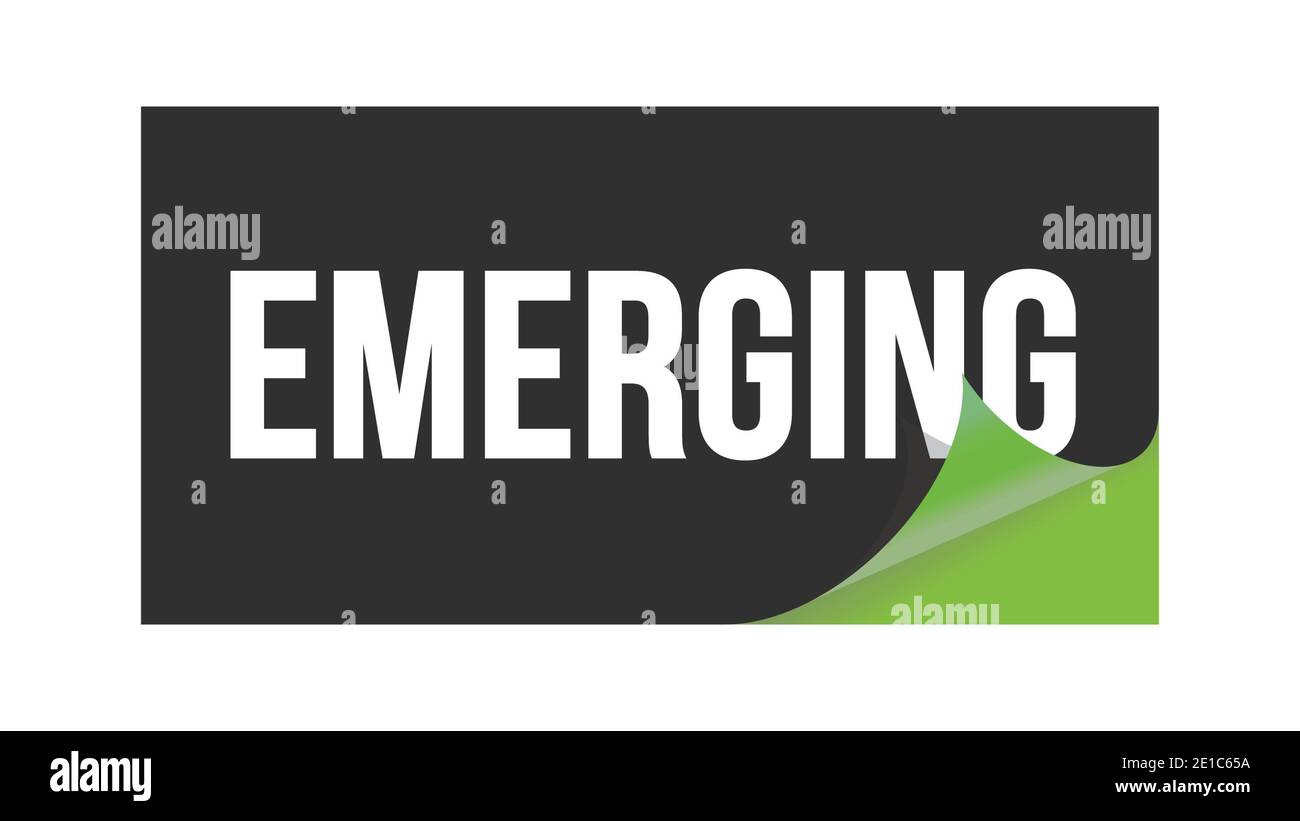 EMERGING text written on black green sticker stamp Stock Photo - Alamy