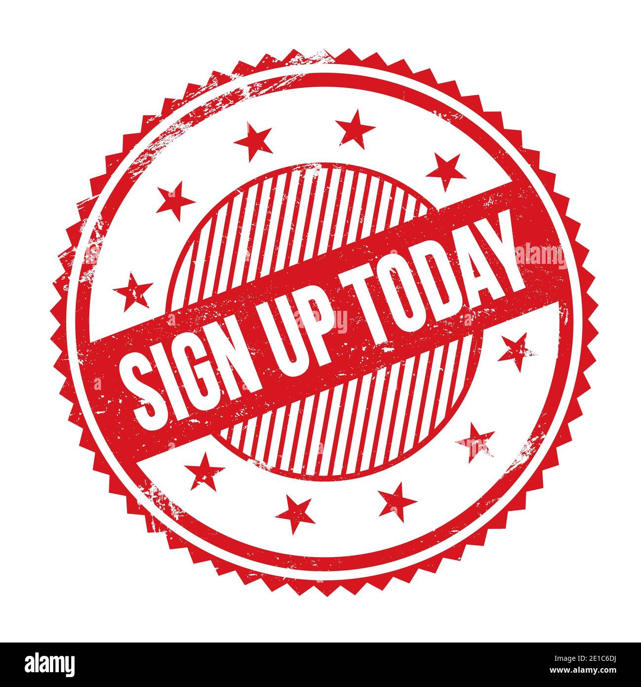 SIGN UP TODAY text written on red grungy zig zag borders round stamp ...