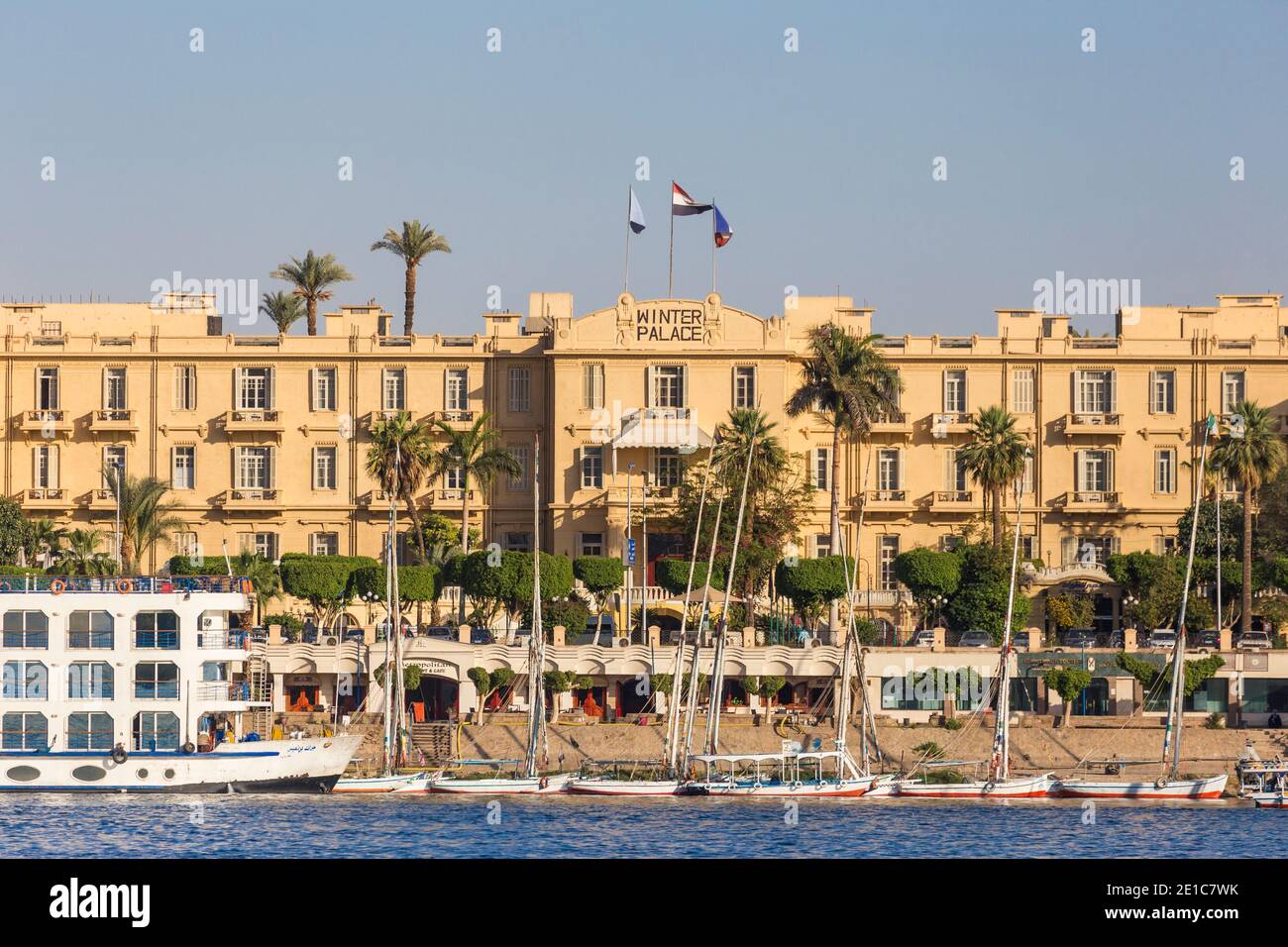 Egypt, Luxor, View of River Nile and The Winter Palace Hotel Stock ...