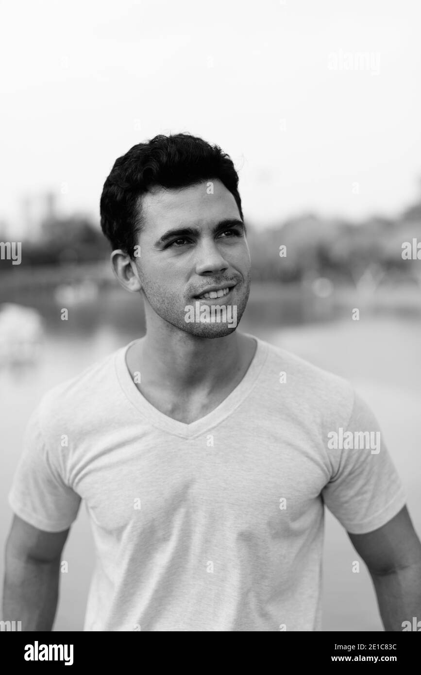 Happy man relaxing in Black and White Stock Photos & Images - Alamy