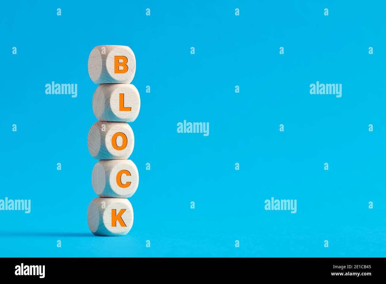 The word block on tiered wooden cubes on blue background Stock Photo ...
