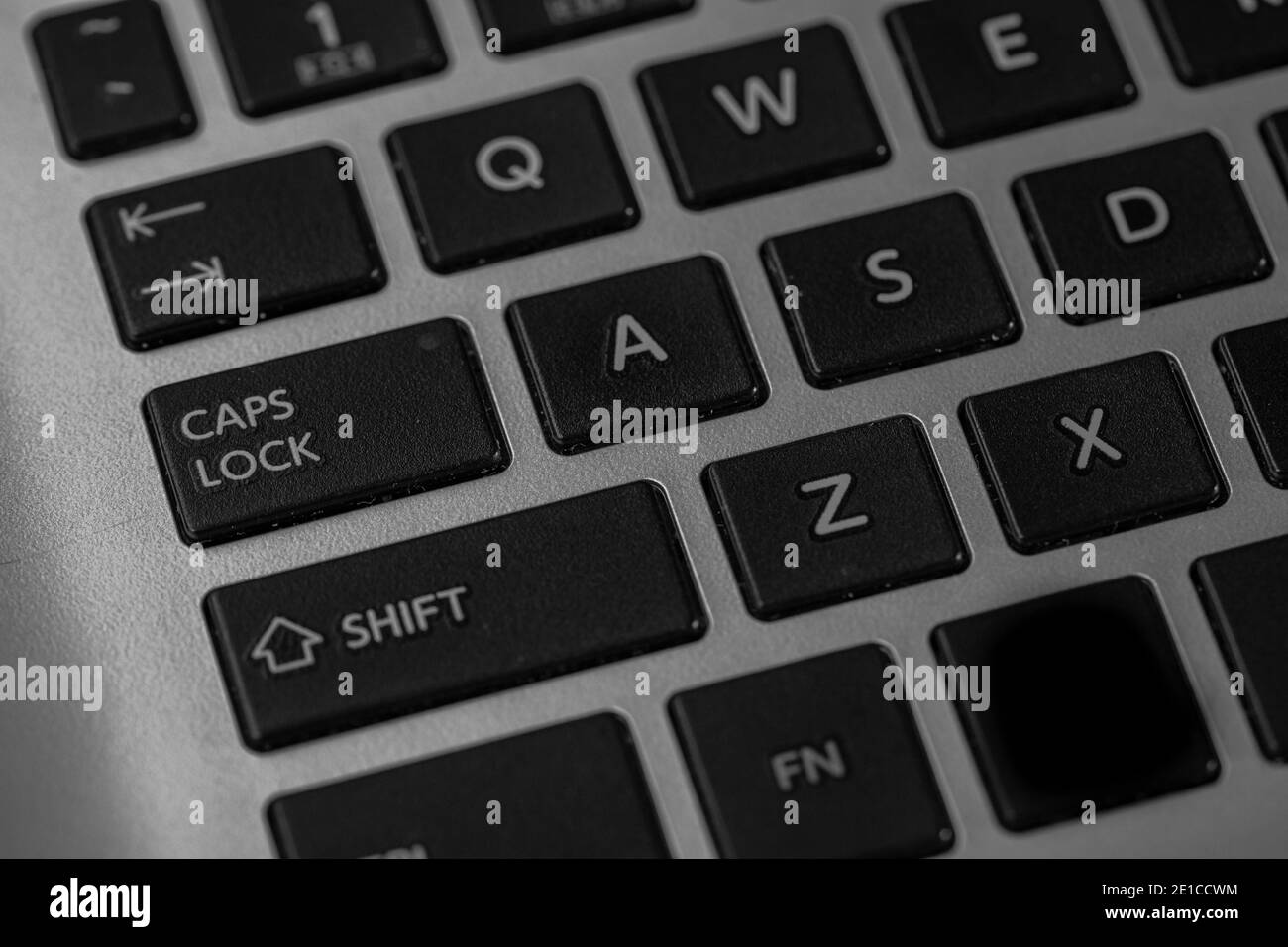 Selective focus, details of laptop keyboard. Remote work, business and ...