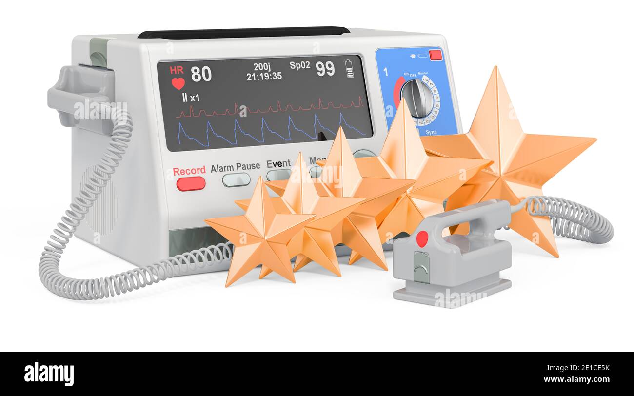 Customer rating of automated external defibrillator. 3D rendering isolated on white background ...