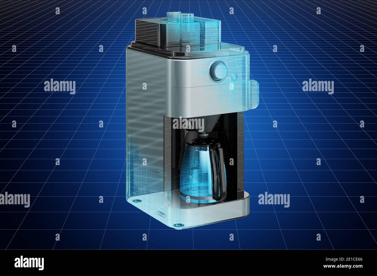 Visualization 3d cad model of coffeemaker, blueprint. 3D rendering ...