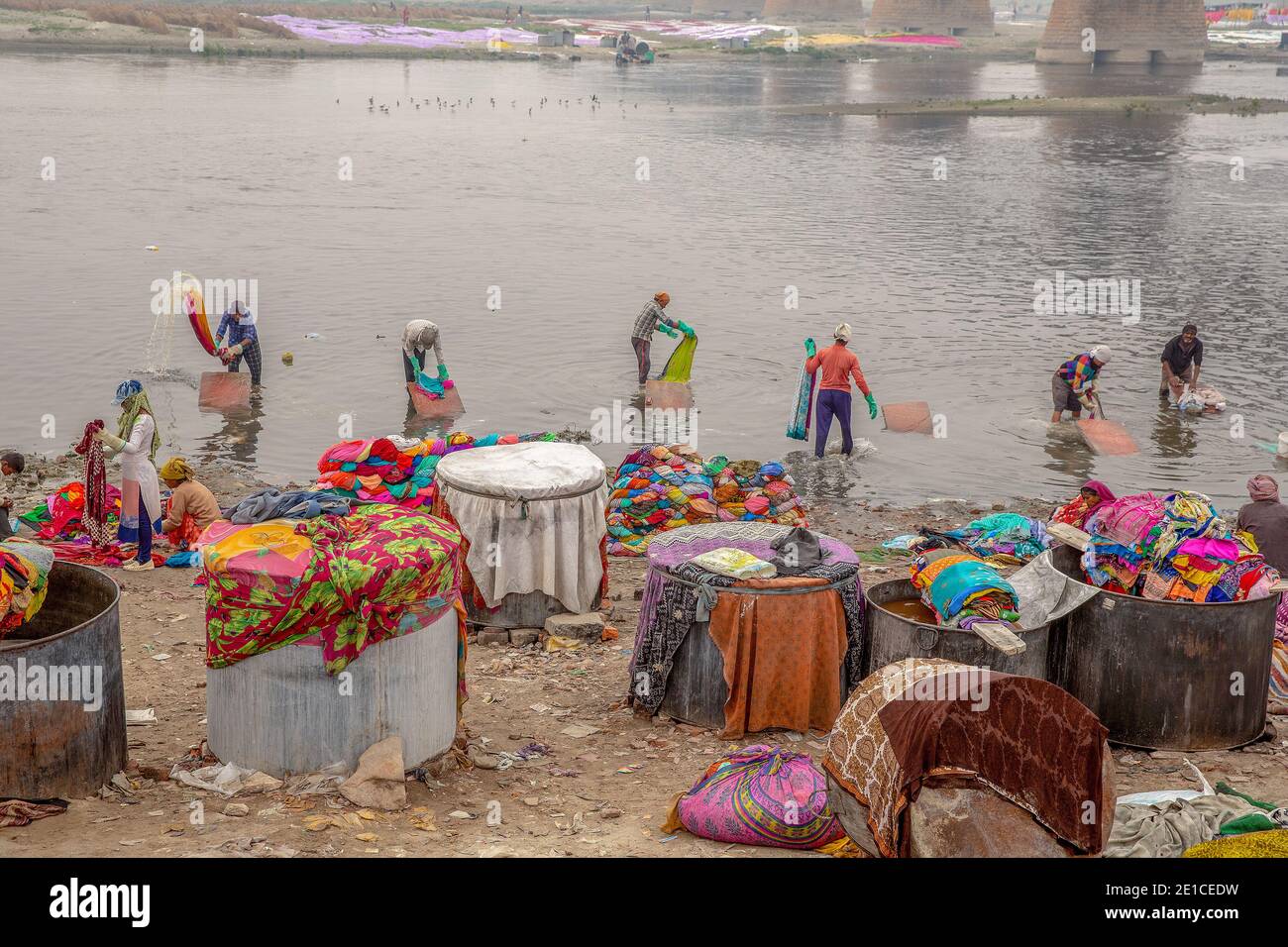 02-14-2019 Agra, india. mechanical wash using people's muscles in the ...