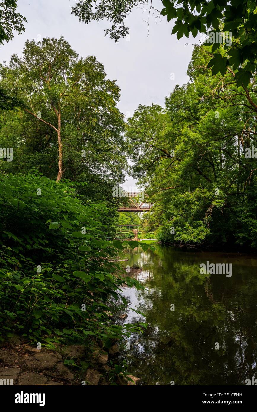 old railway bridge over the Wupper river Stock Photo - Alamy