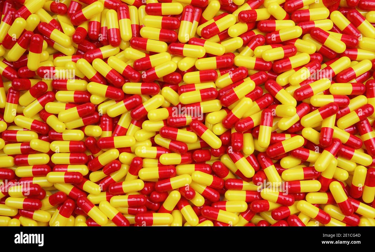 Top down view on countless thousands two tone yellow and red drug ...