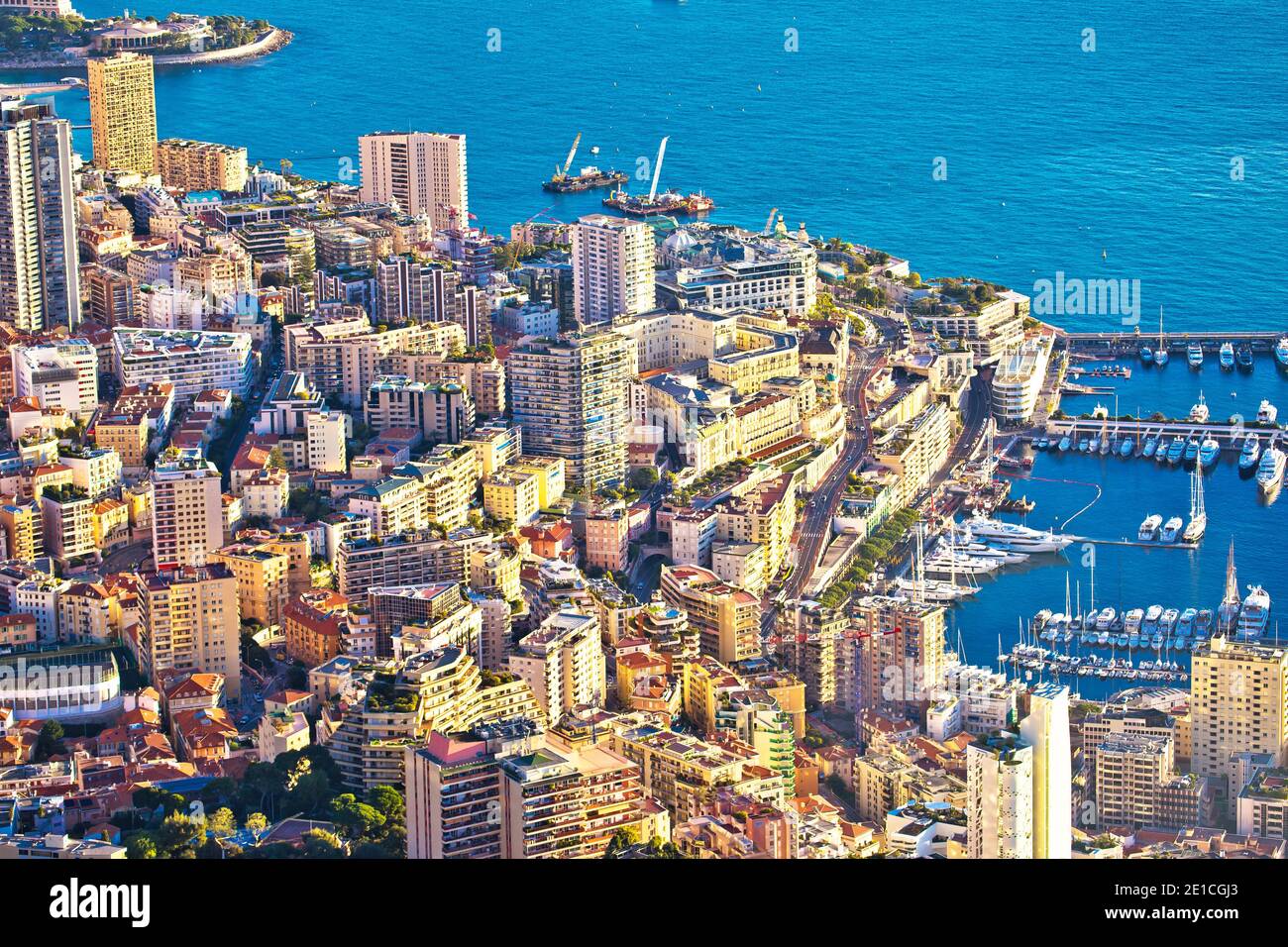 Monaco and Monte Carlo cityscape and coastline colorful view from above ...