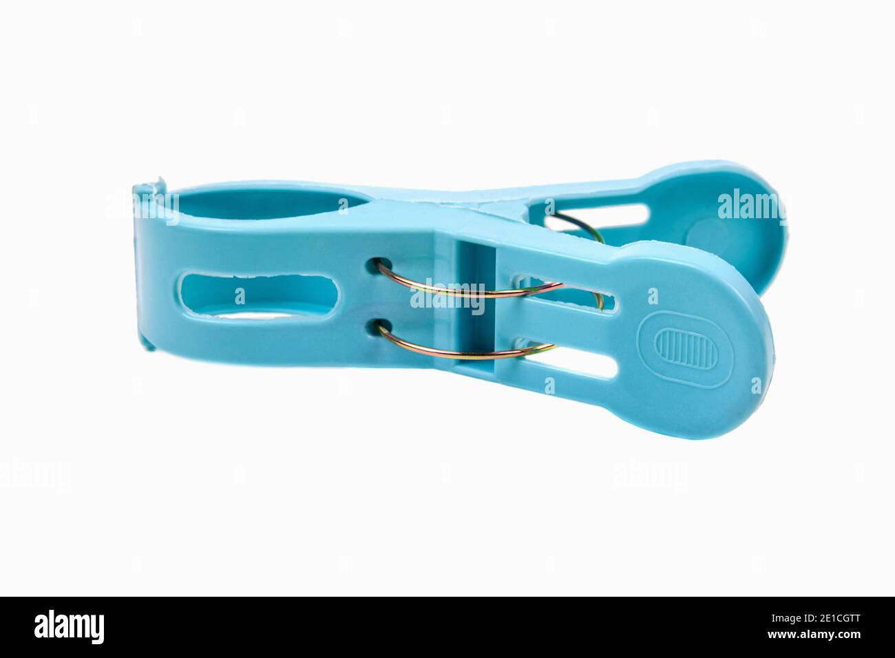 Blue plastic cloth pin clip on white background Stock Photo - Alamy