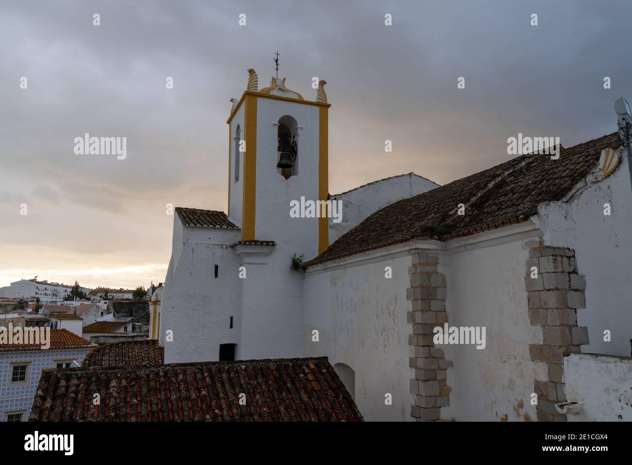 view of the the historic Santa Maria Castle Church in Tavira Stock ...