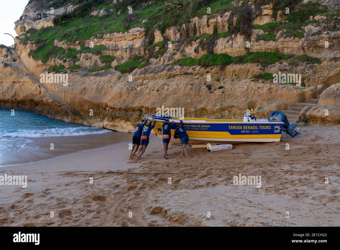Benagil, Portugal - 3o December 2020: Several sailors from Benagil cave ...