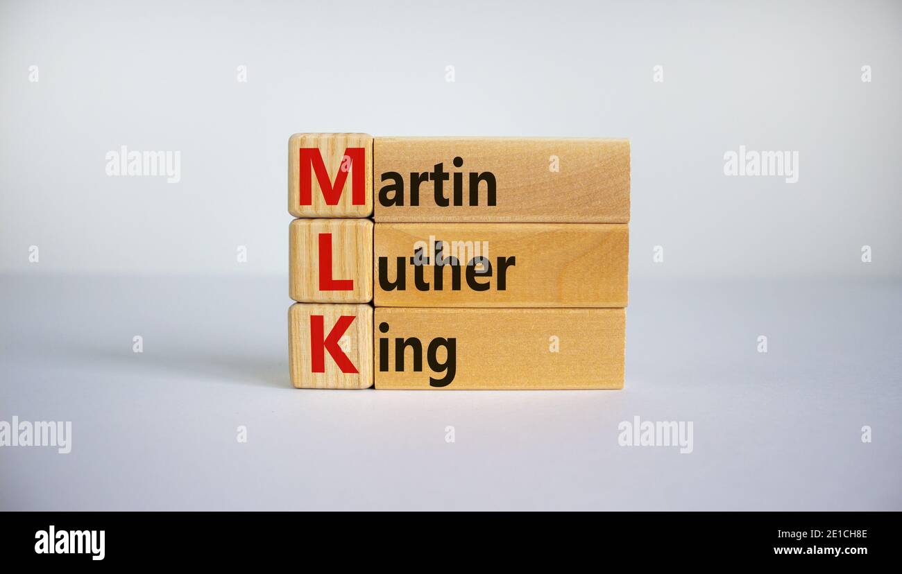 MLK, Martin Luther King symbol. Wooden cubes and blocks with words 'MLK ...